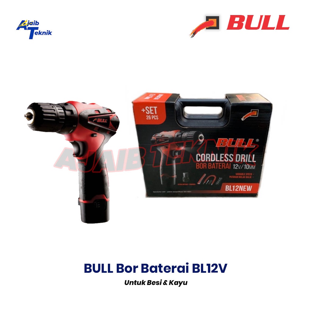 Jual BULL BL12V Mesin Bor Baterai - Cordless Drill Kayu Besi Baja ...