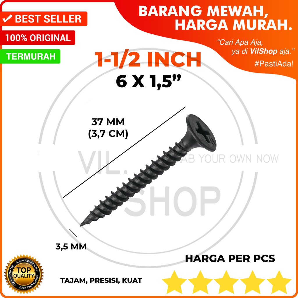 Jual SKRUP GYPSUM RUNCING 1,5 INCH 1 PCS DRYWALL SCREW SEKRUP GIPSUM ...