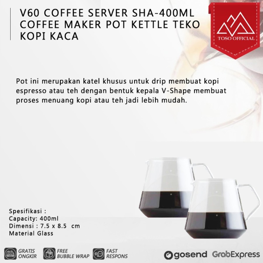 Jual V60 Coffee Server SHA-400ml Coffee Maker Pot Kettle Teko Kopi Kaca ...