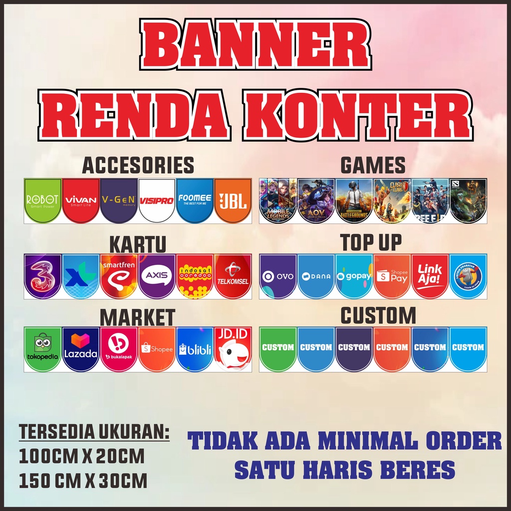 Jual BANNER RENDA hiasan KONTER - TOKO / spanduk hiasan konter / flexy 280gsm | Shopee Indonesia