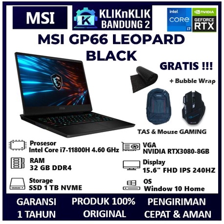 Jual LAPTOP GAMING MSI GP66 LEOPARD INTEL I7 11800H 32GB 1TB RTX 3080-8GB 15.6" FHD IPS 240HZ ...