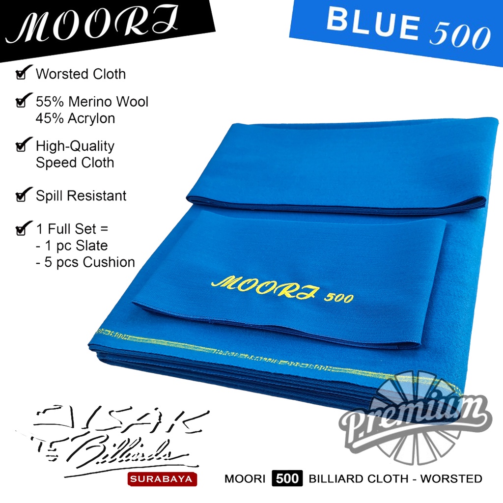 Jual Moori 500 Billiard Cloth El. Blue 9-ft Worsted Kain Laken Meja ...