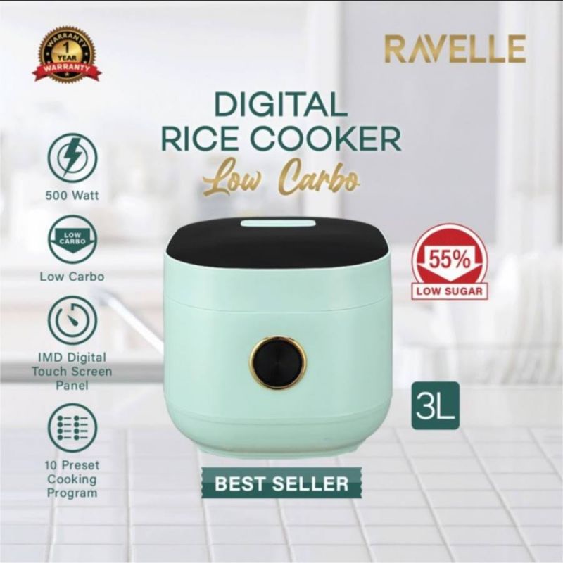 Jual RAVELLE RICE COOKER 3 LITER RCR 3 LS DIGITAL LOW CARBO | Shopee ...