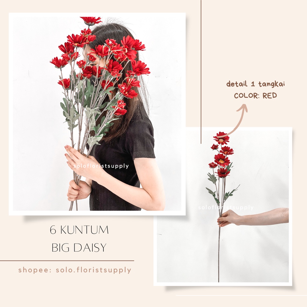 Jual 6 KUNTUM BIG DAISY SPRAY KRISAN ARTIFICIAL 55CM ASTER DESI PLASTIK ...