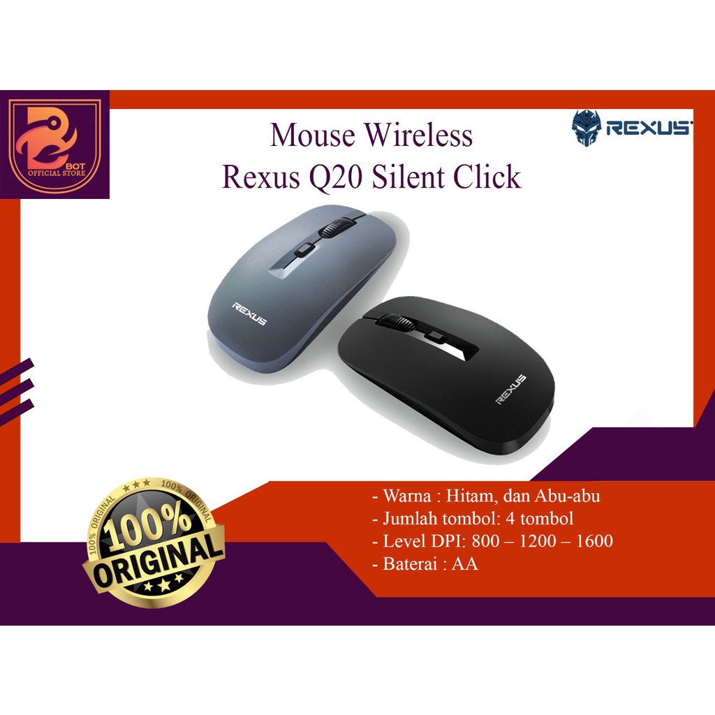Jual Rexus Q20 Mouse Wireless Office Silent Click Hitam - Grey Original ...