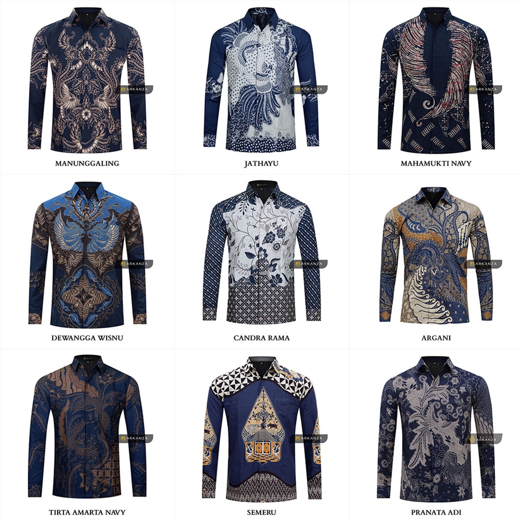 Jual BATIK ARKANZA Kemeja Batik Pria Kerja Warna Navy Biru Dongker Lengan Panjang Slimfit ...