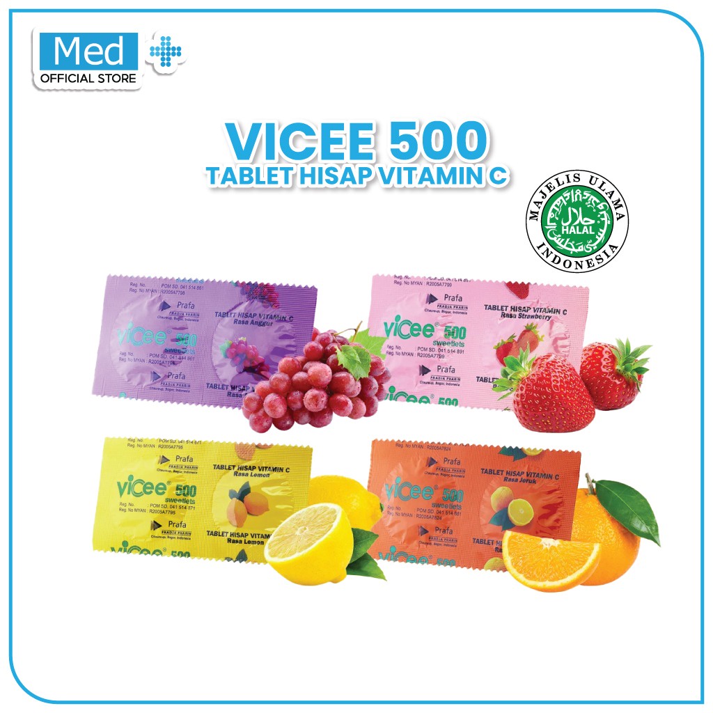 Jual Med+ Vicee 500mg Tablet Hisap / Vitamin C 500mg @Strip isi 2 ...