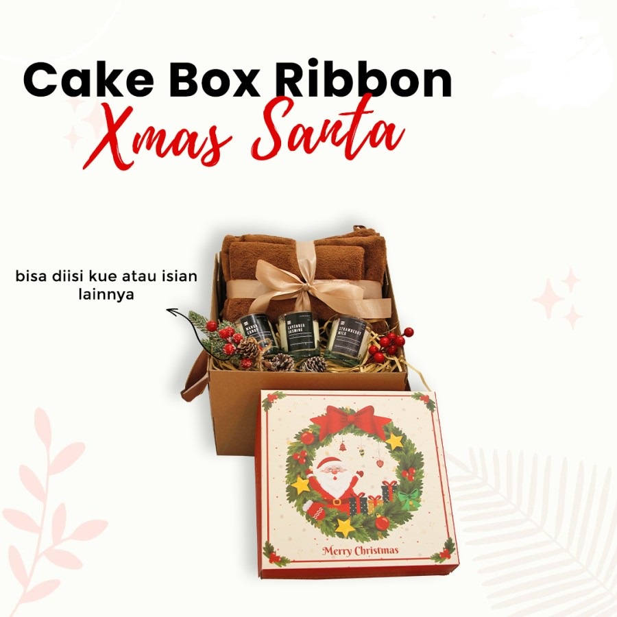 Jual Packaging Kue Christmas / Cake Box Ribbon Xmas / Cake Box Ribbon ...