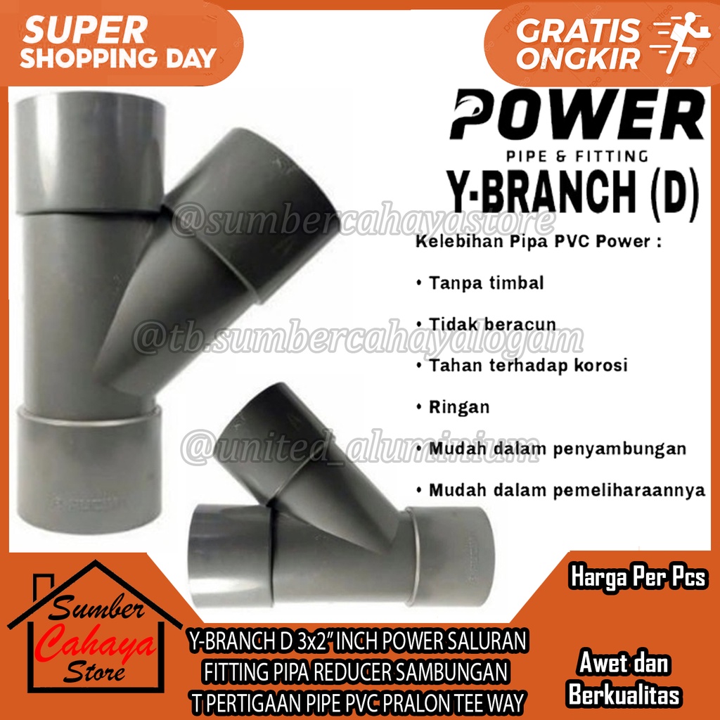Jual TEE Y-BRANCH D 3x2 INCH POWER FITTING PIPA REDUCER SAMBUNGAN T ...