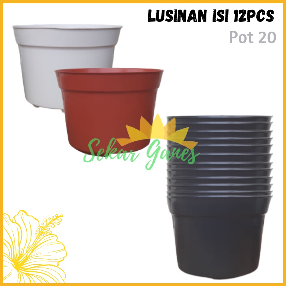 Jual LUSINAN Pot Bunga 20 Putih Hitam Merah Bata Coklat Terraccota ...