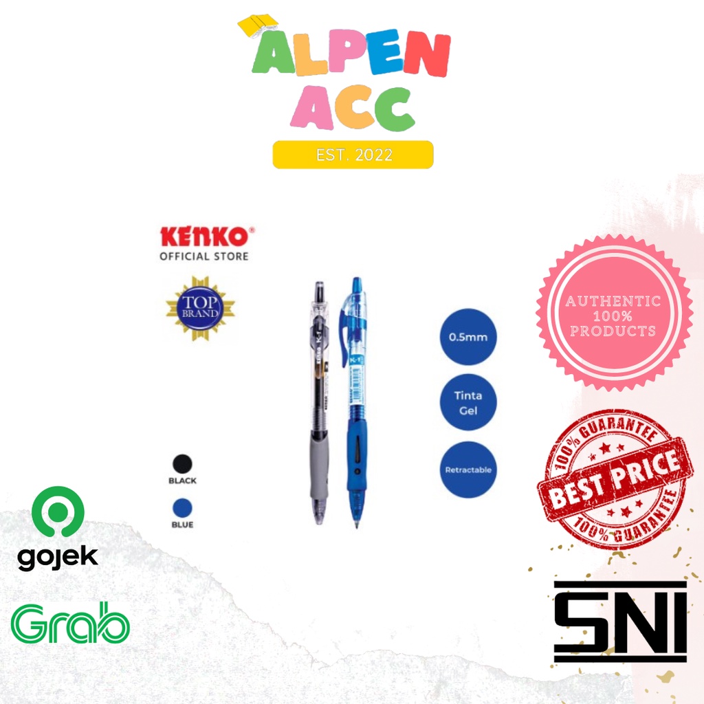 Jual KENKO Gel Pen K-1 Retractable | Pulpen Pena Bolpoin Hitam Biru ...