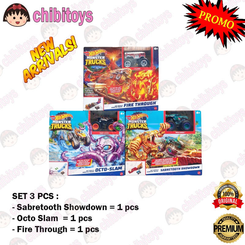 Jual HOTWHEELS MONSTER TRUCKS JAM SABRETOOTH SHOWDOWN FIRE THROUGH OCTO ...