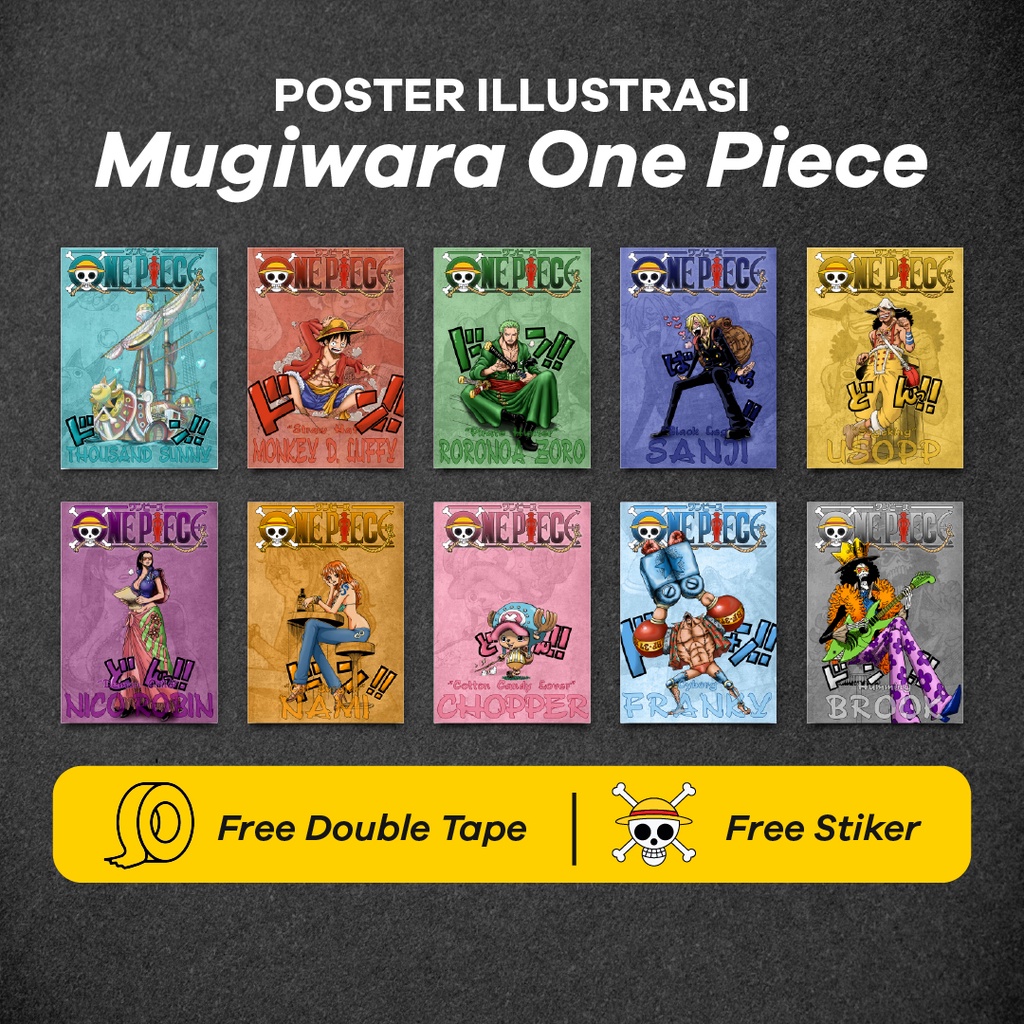 Jual Poster Mugiwara One Piece Mugiwara Illustrasi Crew 1 SET ISI 10 ...