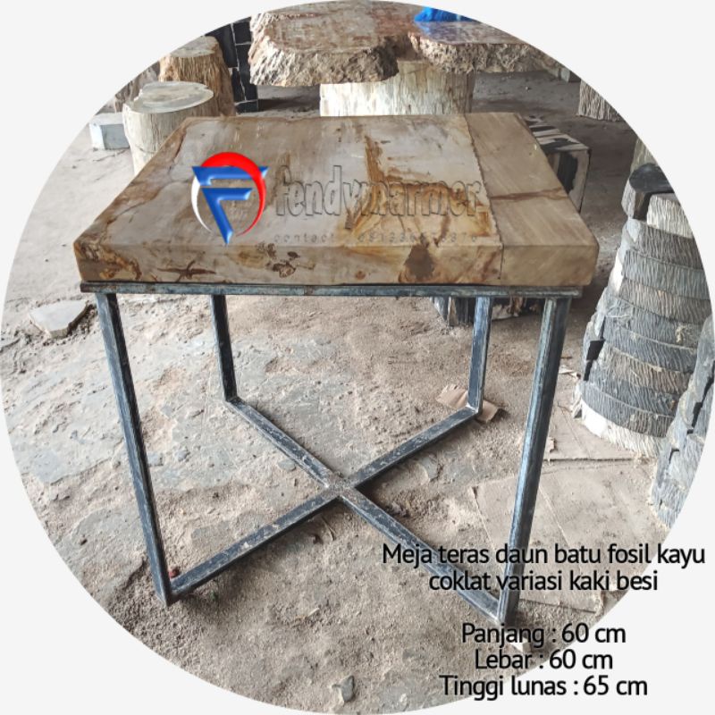 Jual Meja teras daun meja batu fosil kayu petrified coklat variasi kaki ...
