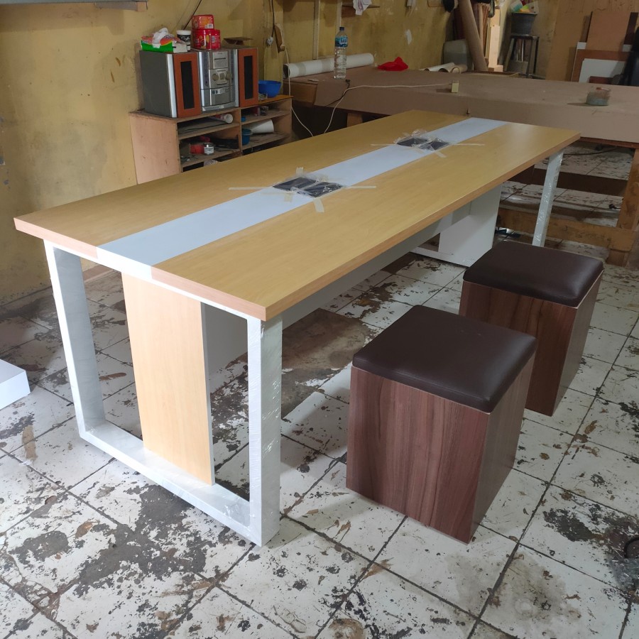 Jual Meja Meeting 240*90*75 *(4orang), Kaki Besi putih, Costume, Bahan ...