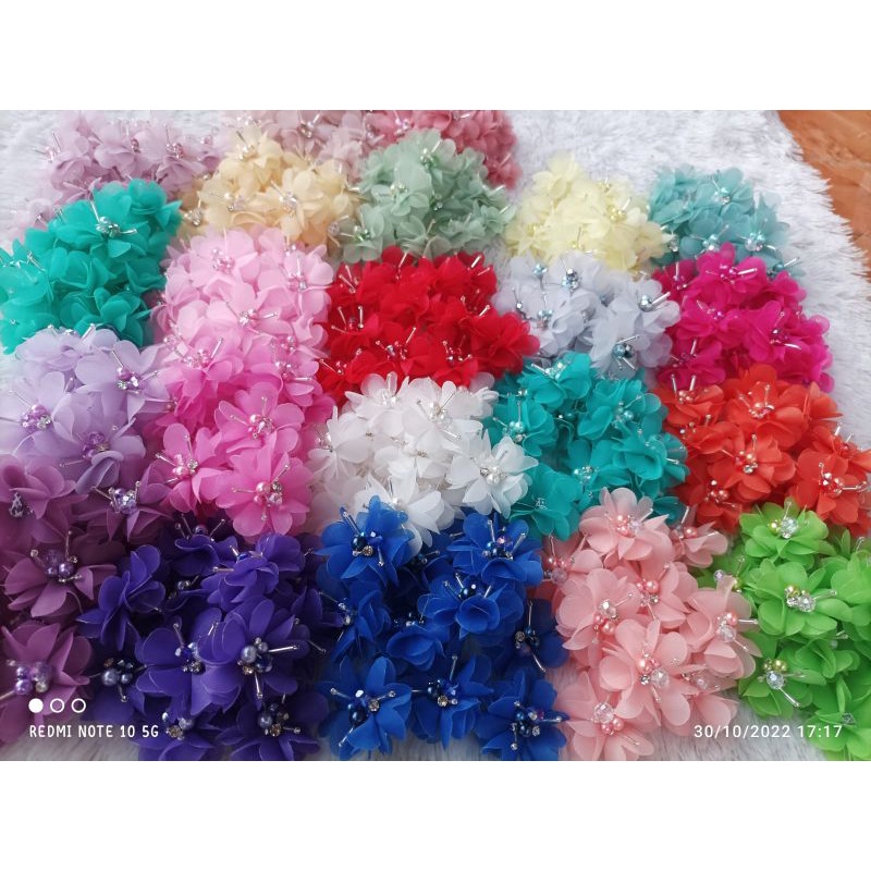 Jual READY BUNGA ORGANZA 3D MODEL "CALYSTA" FULL MUTIARA, DIAMOND DAN ...