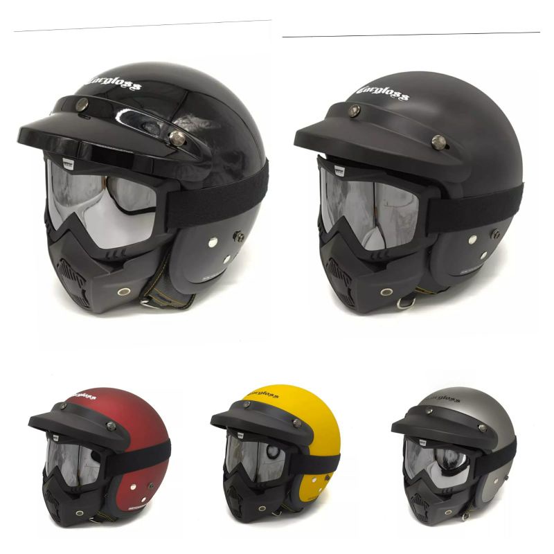 Jual Helm Bogo Retro Polos + Goggle Mask Topeng Pet Pendek Classic ...