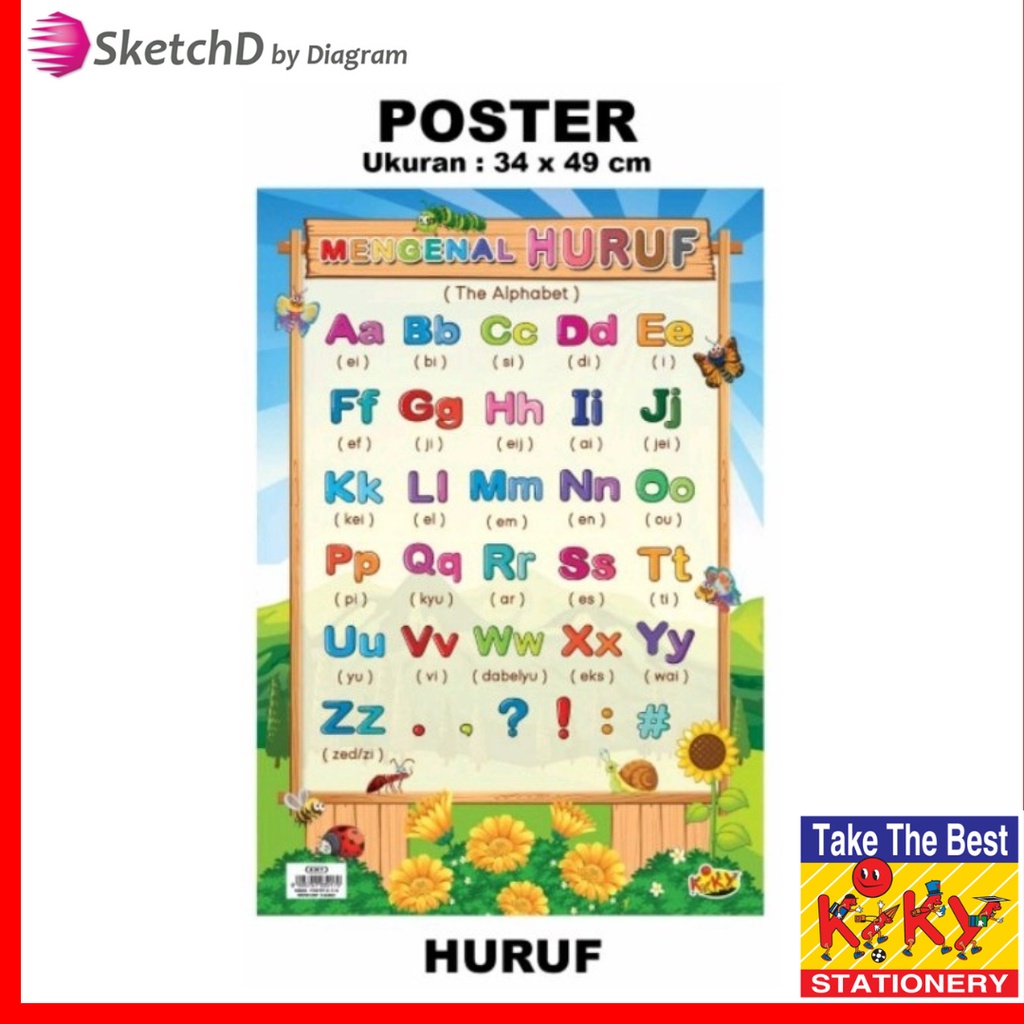 Jual Poster edukasi anak - belajar angka abjad hewan hitungan buah ...