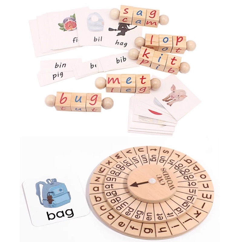 Jual CVC wooden block Alphabet cube learning cvc words montessori ...