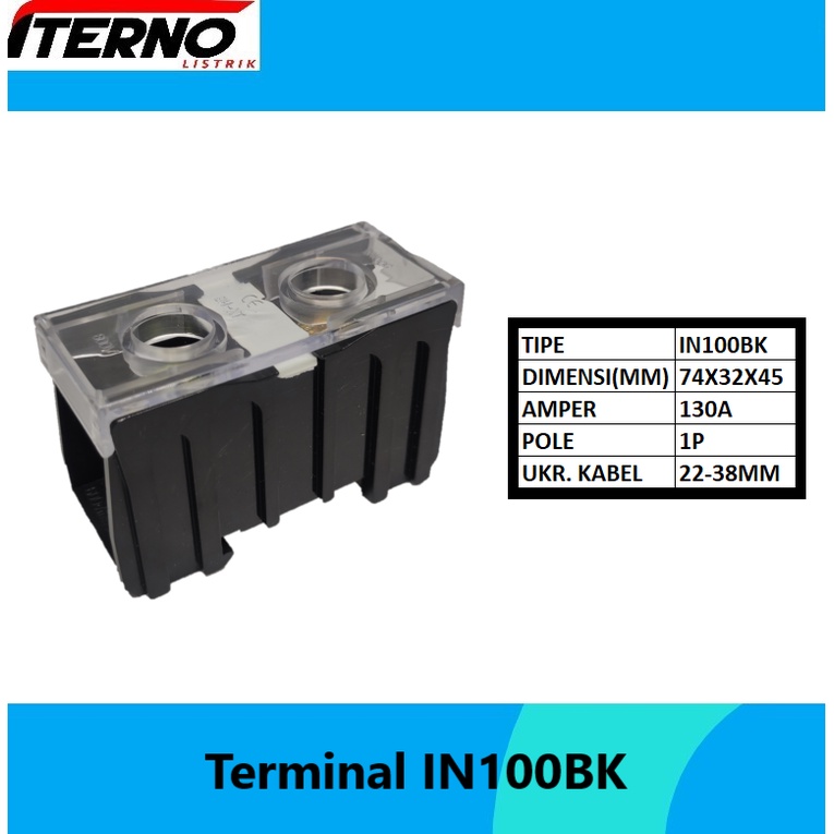 Jual Terminal Block Din Rail 1P 130A IN-100BK Iterno | Shopee Indonesia