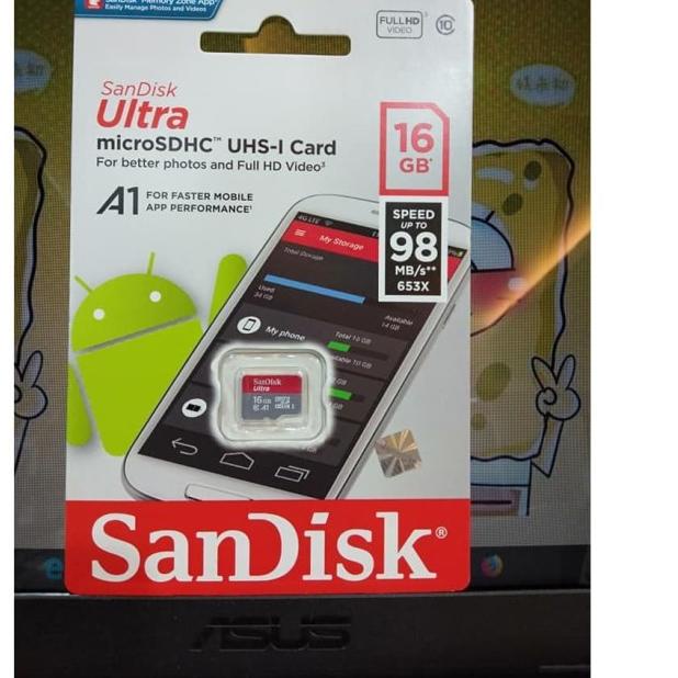 Jual NEW MICROSD SANDISK A1 16GB CL 10SPEED 98MB/S ( NA) | Shopee Indonesia