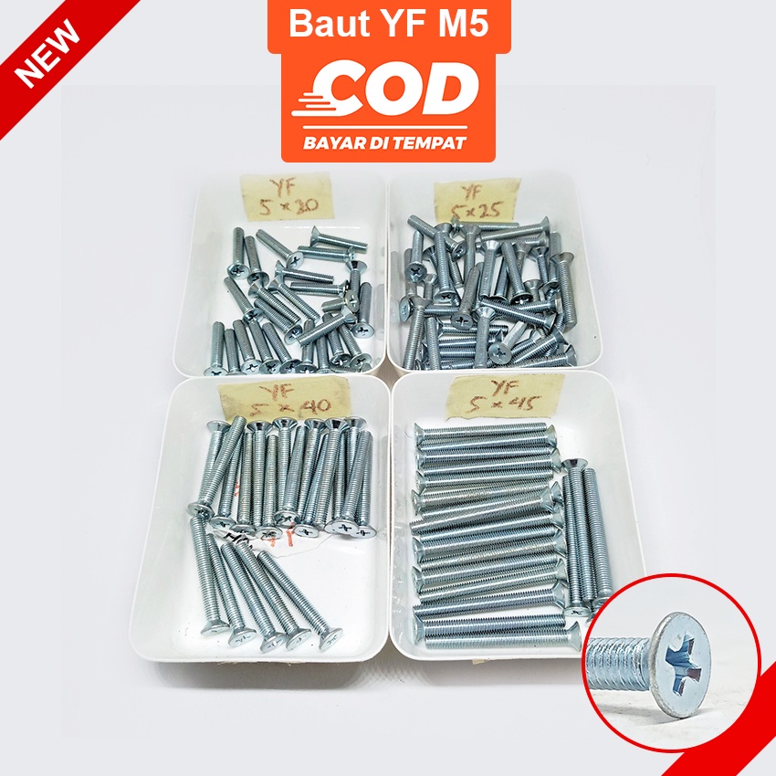 Jual Baut JF Baut Kepala Obeng Rata Obeng Plus M5 (25 pcs) ukuran 5 mm ...