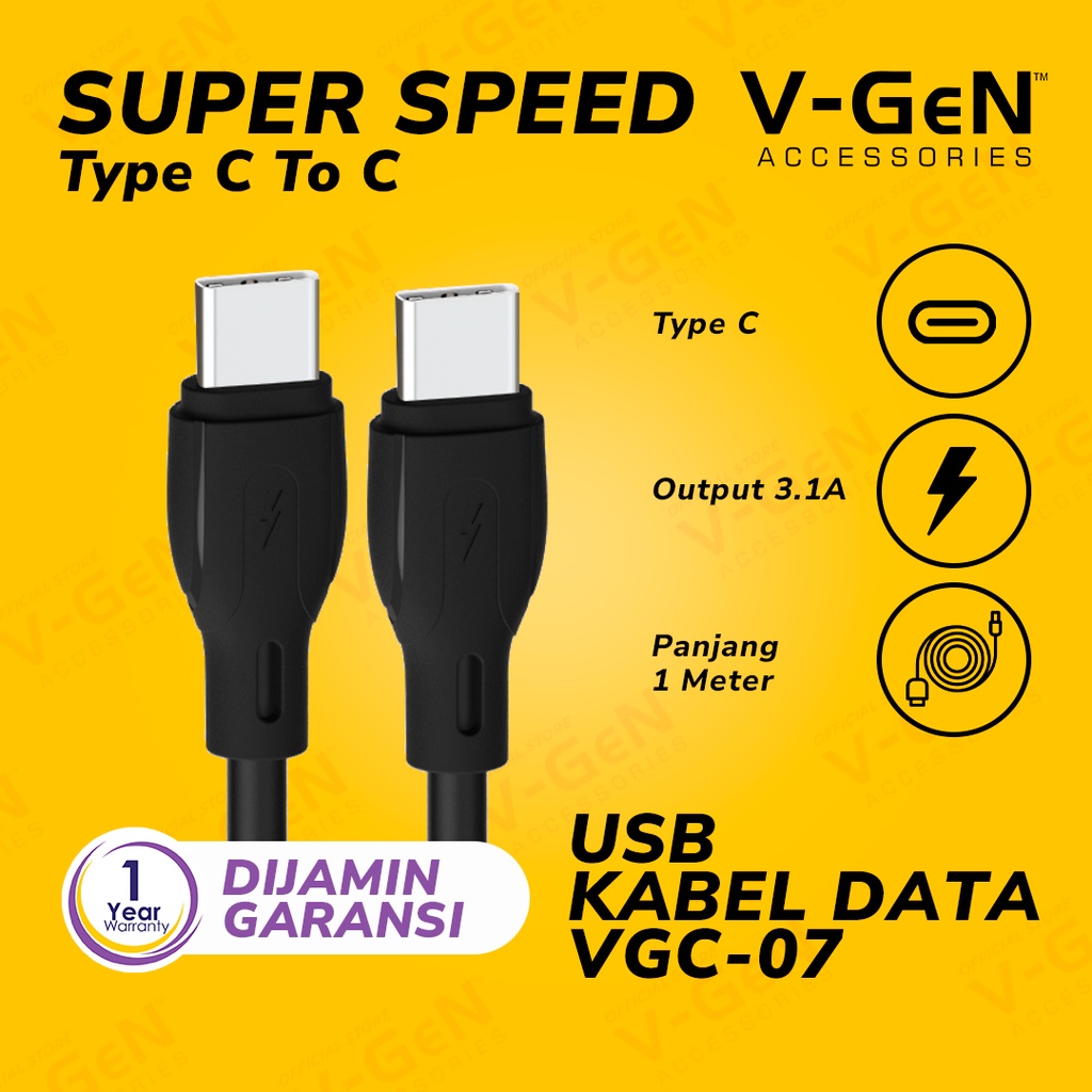 Jual Kabel Data V-GeN VGC-07 Type C to Type C QC 4.0 PD 60W 3.1A 1 ...