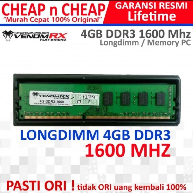 Jual VenomRX DDR3 4GB 1600 Mhz RAM PC - Memory Longdimm Komputer Venom RX | Shopee Indonesia