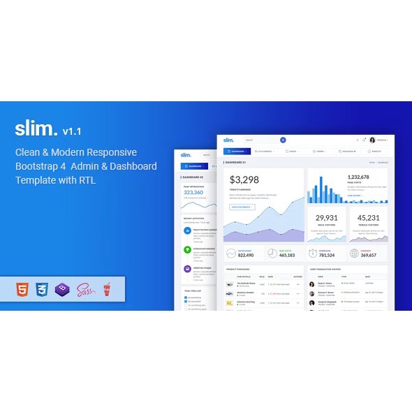 Jual Bootstrap 4 - Slim v1.1 | Clean Responsive Admin Dashboard Template | Shopee Indonesia