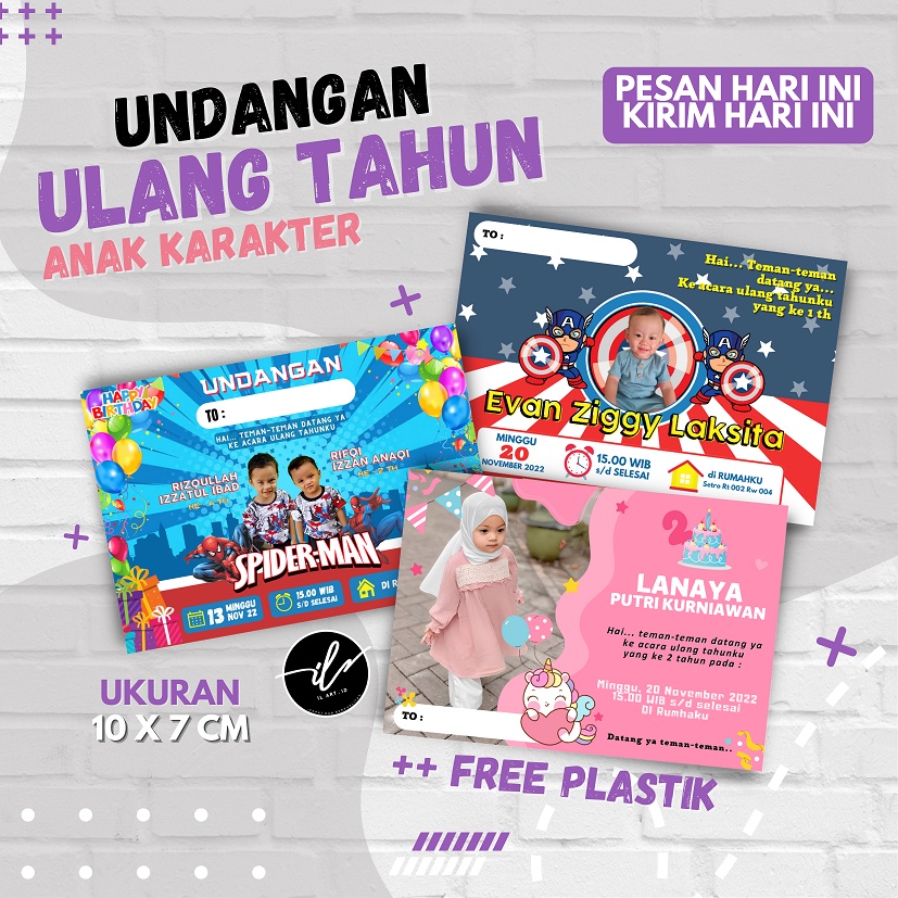Jual UNDANGAN Ulang Tahun Anak Karakter Custom Lucu FREE PLASTIK ...