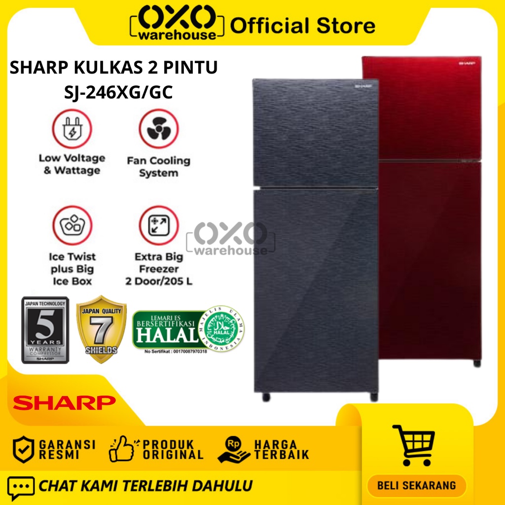 Jual Sharp Kulkas ES SJ-246XG-MR 2 Pintu Kapasitas 205 Liter New Borderless Glass Door Garansi ...