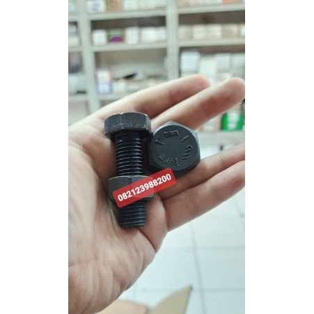 Jual baut mur baja 3/4 x 2 hex bolt nut 8.8 UNC kunci 28 full drat 5 cm ...