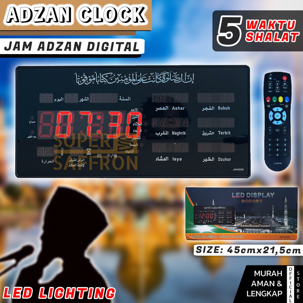 Jual Jam Adzan Digital LED Display Dinding Masjid Otomatis Jadwal ...
