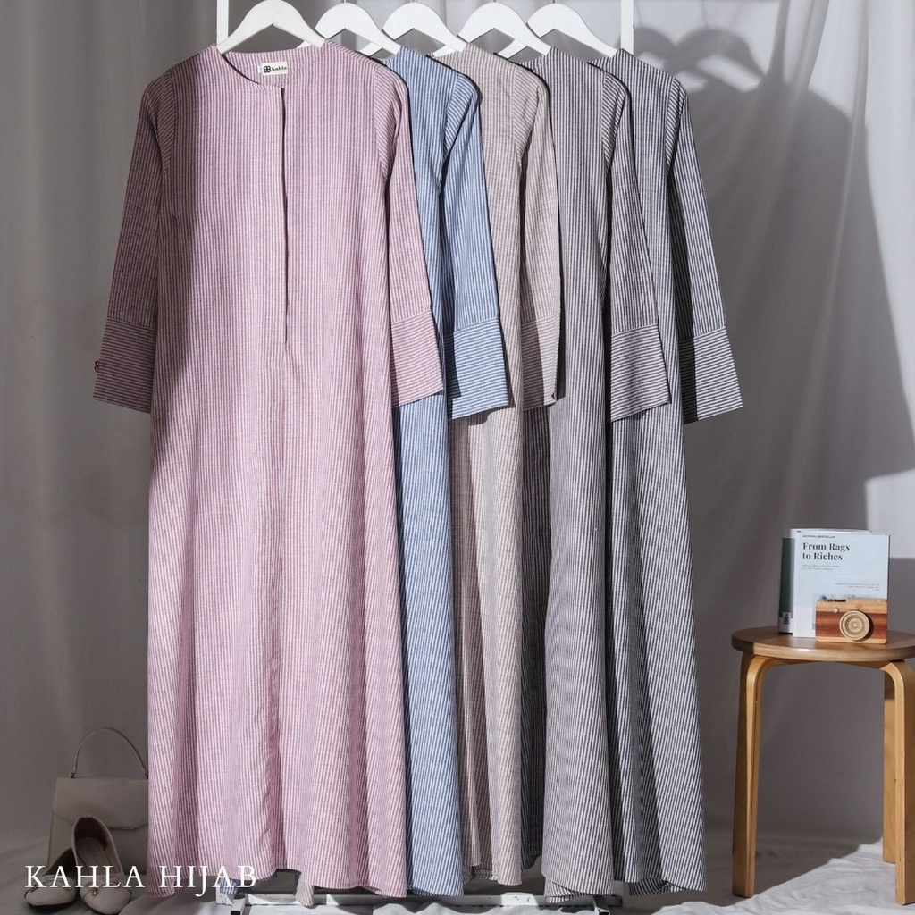 Jual KAHLA - Medina Abaya Stripes with Iron Patch / Baju Dress Wanita Muslim / Gamis | Shopee ...