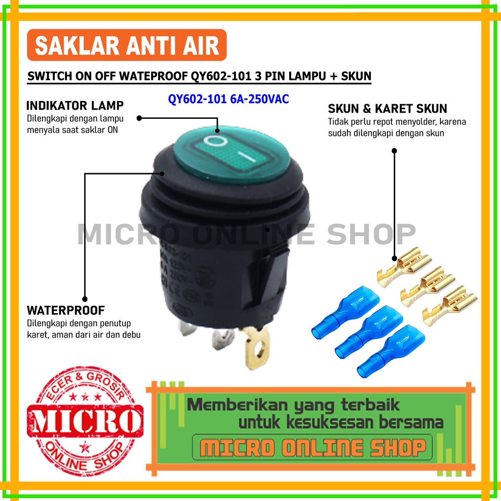 Jual Saklar On-Off 3 Kaki Bulat Anti Air Hijau + Skun Switch On-Off ...