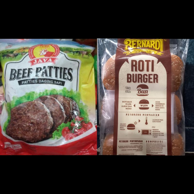 Jual Paket Burger Beef Patties Java Bernardi (Roti Burger Besar isi 6 & Beef Patties Java isi 10 ...