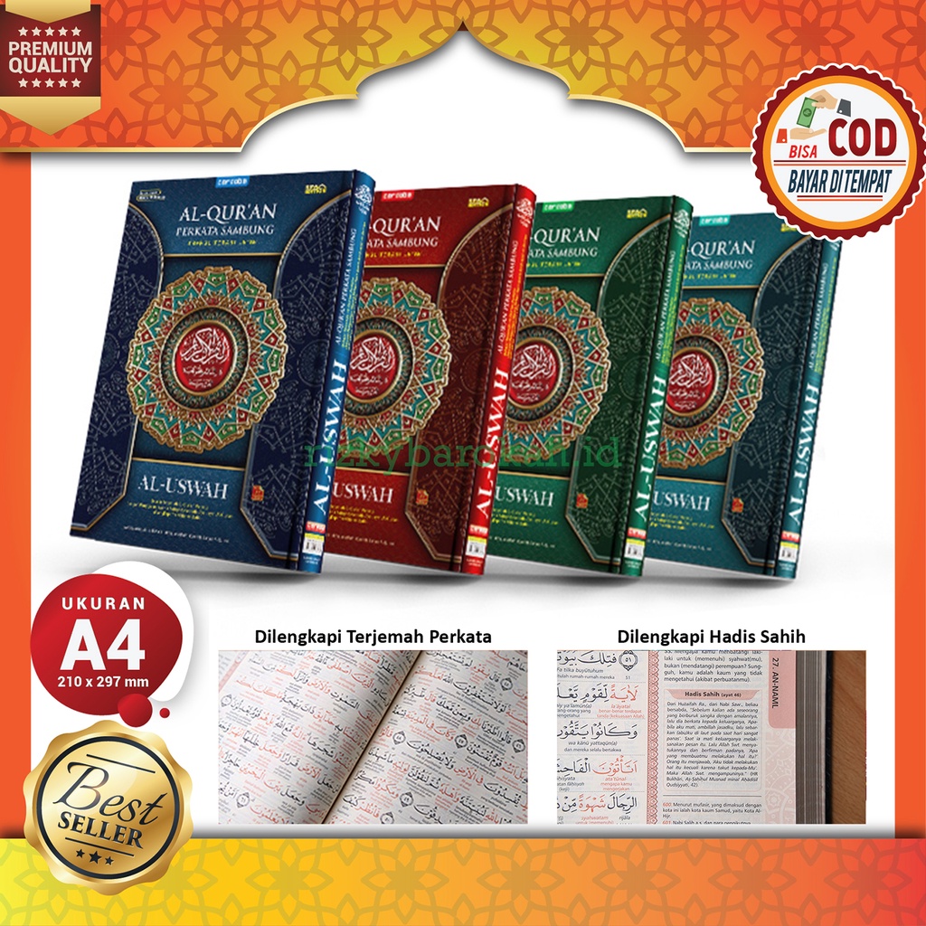 Jual Al-Quran Perkata Tanpa Pemisah Ukuran A4 Alquran Perkata Sambung Transliterasi Latin Al ...