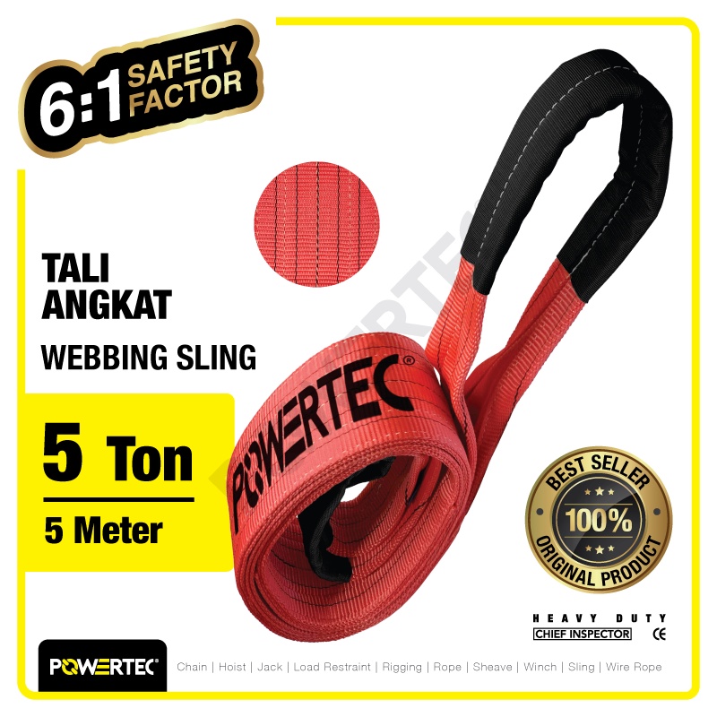 Jual POWERTEC Webbing Sling Belt / Tali Angkat 5 Ton x 5 Meter Double ...