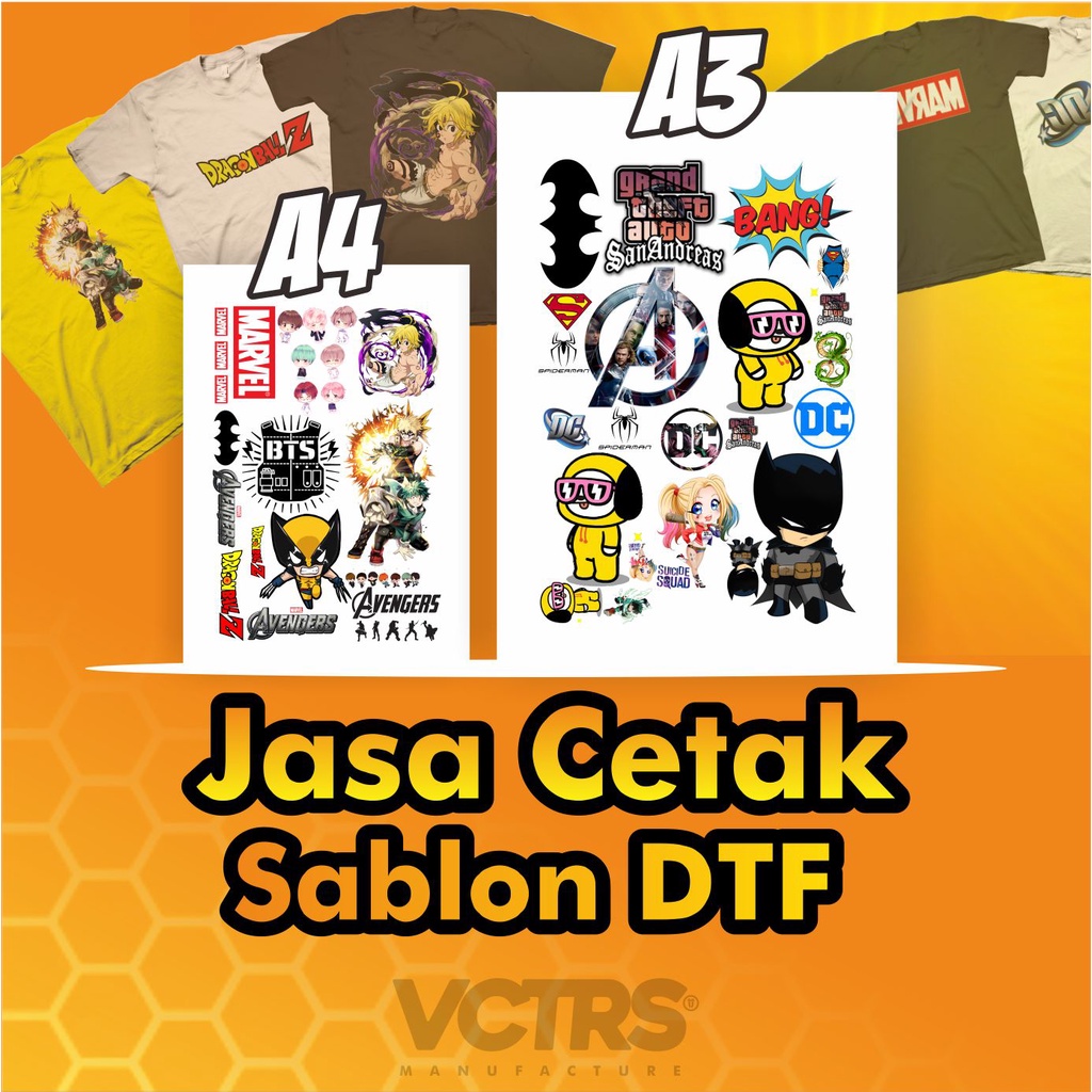 Jual Jasa Cetak Sablon DTF Ukuran A4 A3 Siap Dipress Di Baju Pakai ...