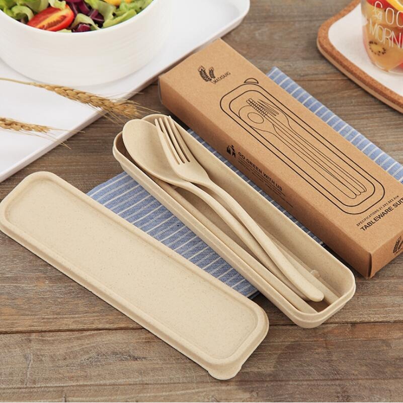 Jual Sendok Garpu Sumpit 3in1 Travel Cutlery Set Alat Makan Set Korea Bahan Jerami Gandum Impor ...