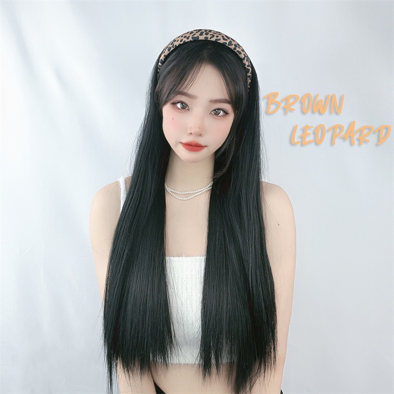 Jual Wig Bando Cantik Wanita Motif Leopard Long Straight Natural Hair ...