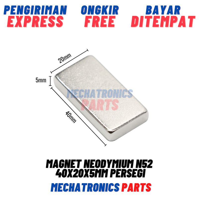 Jual Magnet Neodymium N52 40x20x5mm Persegi 40x20x5 mm Strong Kotak ...