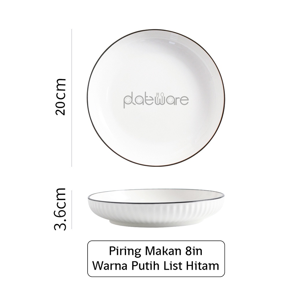 Jual Piring Makan Piring Dessert Putih List Hitam Ukuran 18cm dan 20cm ...
