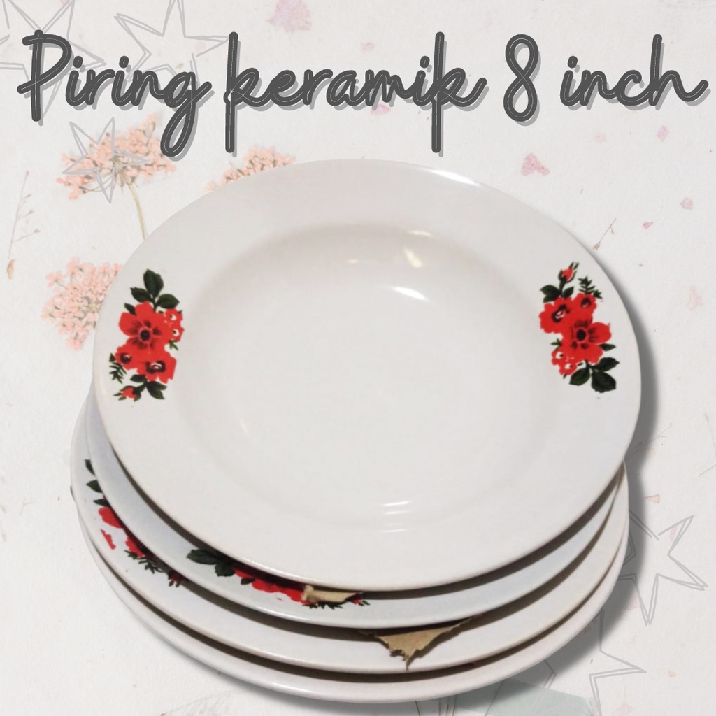 Jual 12 PCS Piring makan keramik kembang ukuran 8" piring keramik ...