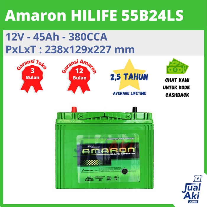 Jual Aki Mobil Honda CRV NS60LS / 55B24LS Amaron Hi-Life 12V / 45Ah | Shopee Indonesia