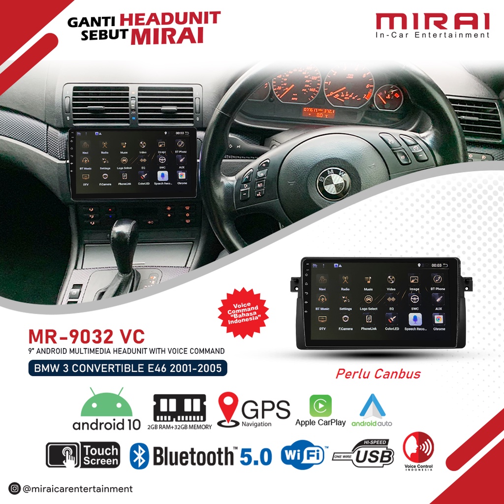Jual Head Unit Android BMW E46 1998-2005 Mirai MR 9032VC Carplay 9" | Shopee Indonesia