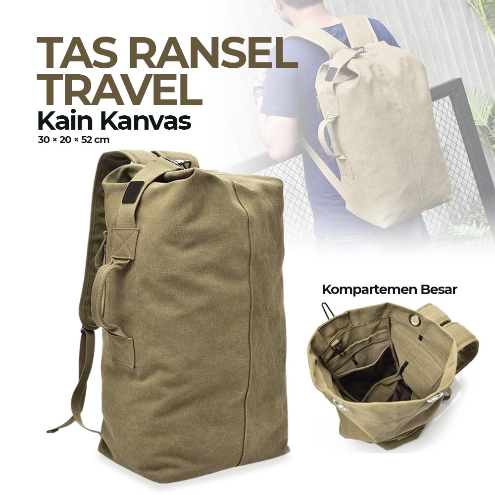 Jual Tas Ransel Travel Kanvas Big Size - 17037 - Khaki 7RFB19KQ ...