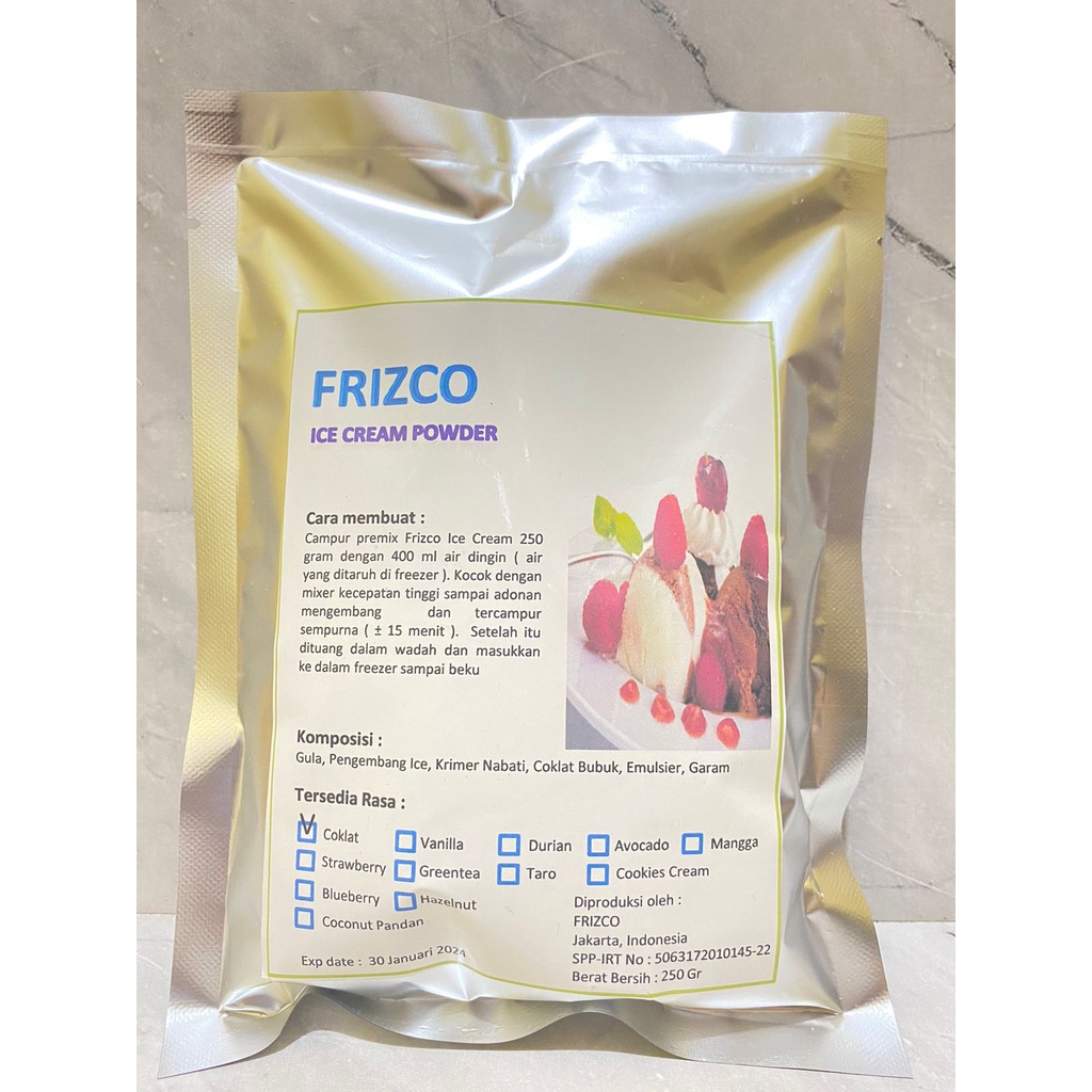 Jual FRIZCO ICE CREAM POWDER 250gr/TEPUNG INSTAN ES KRIM | Shopee Indonesia