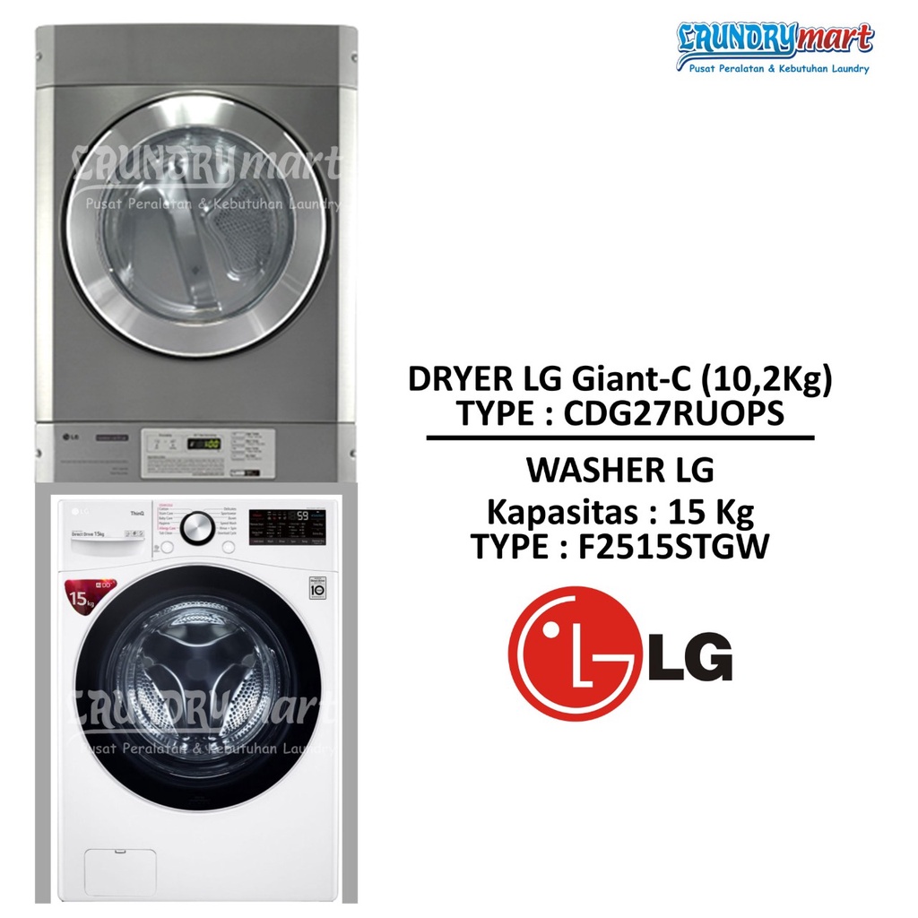 Jual MESIN LAUNDRY STACKED WASHER LG 15 Kg + DRYER LG GIANT C | Shopee Indonesia