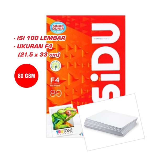 Jual Kertas HVS 80 gram F4 A4 ecer per 100 lembar SIDU | Shopee Indonesia